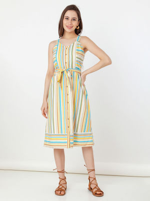Buy Zink London Women Multi-Color Stripes Midi Dress Online