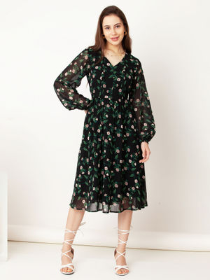 Buy Zink London Women Black Floral Midi Dress Online