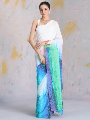 Buy Navyasa By Liva Multi-Color Crepe Mystic Mosaic Print Saree with ...