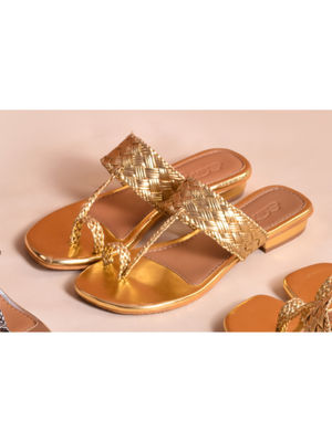 Buy Sole House Woven Gold Kolhapuri Half Inch Heel Online