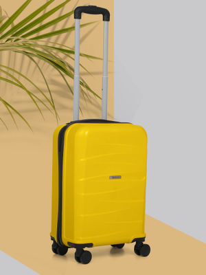 Buy Teakwood Unisex Yellow Solid Hard Sided Cabin Trolley Bag (S) Online
