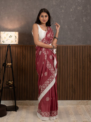 Buy Ushvii Suti Dil Dusty Pink Batik Saree With Unstitched Blouse Online