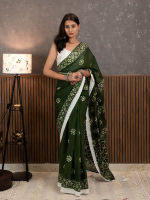 Buy Ushvii Suti Dil Henna Batik Saree With Unstitched Blouse Online