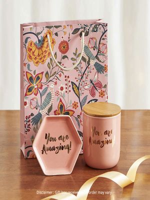 Buy Chumbak You Are Amazing Gift Set Of 2,Snack Tray And Snack Jar online