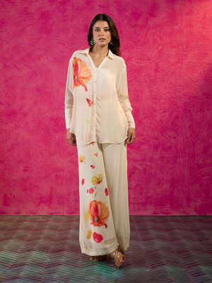 Buy Gajra Gang Frida Farida Off White Crepe Poppy Print Shirt GGFFSH01 Online