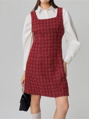 Buy Outzidr Red Shoulder Strap Patterned Mini Dress (S) Online