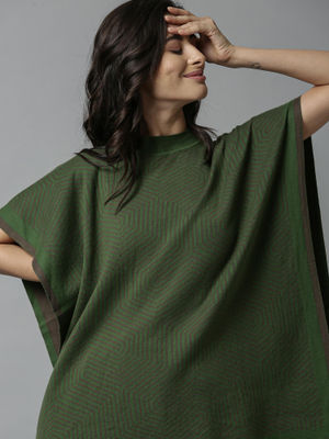 Buy Rareism Green Geometric Cape Shrug (One Size) Online