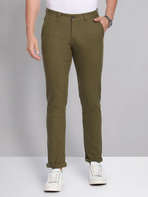 Buy AD By Arvind Solid Dobby Casual Chinos Online