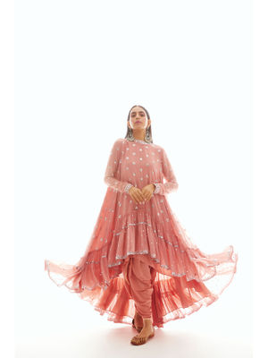 Buy Vvani by Vani Vats Dusty Rose High Low Kurta with Dhoti & Inner ...