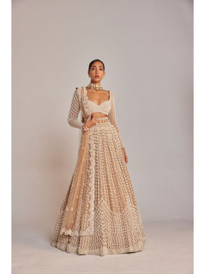Buy Vvani by Vani Vats Beige Chandelier Pearl Lehenga with Blouse ...