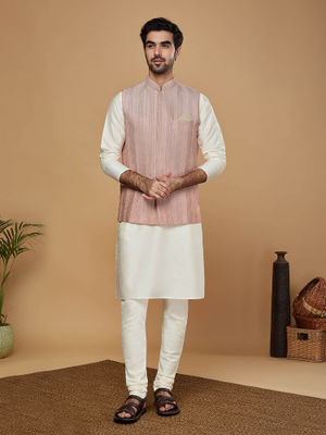 Buy KISAH Men Ombre Kurta with Jacket and Churidar (Set of 3) Online