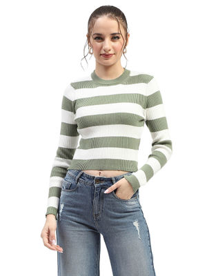 Buy Madame Women Stripe Apple Green Top (S) Online