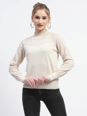 Buy Madame High Neck Beige Knit Top (S) Online