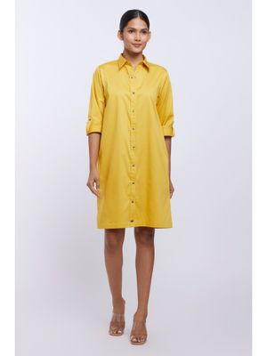 Buy Pallavi Swadi Canary Yellow Solid Shirt Dress online