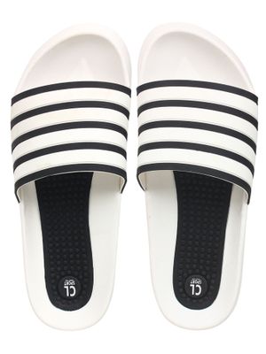 Buy Carlton London Striped White & Black Sliders Online