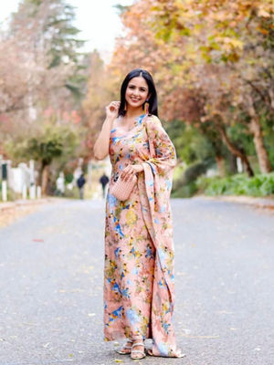 Buy FUGA Peach Printed Kaftan Dress Online