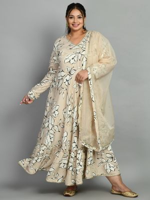Desi Noor Anarkali Set : Buy Desi Noor Plus Size Beige Anarkali Kurta ...