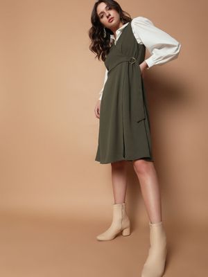 Buy VERO MODA Women Solid Casual Green Dress Online