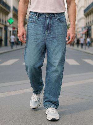 Buy Bewakoof Men's Blue Washed Super Baggy Fit Mid-Rise Jeans Online