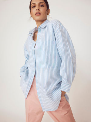 Buy The Label Life Light Blue Striped Oversized Shirt Online