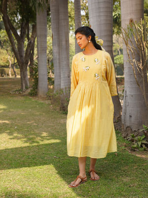 Buy Dhaari by Deepika Handwoven Dress with Butterfly Embroidery with ...