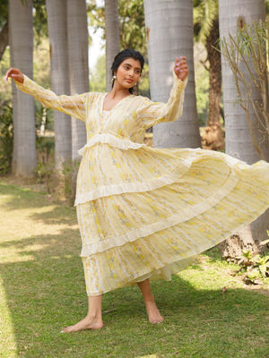 Buy Dhaari by Deepika Handwoven Cotton Silk Hand Painted Dress Online
