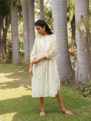 Buy Dhaari by Deepika Handwoven Cotton Silk Hand Painted Dress Online