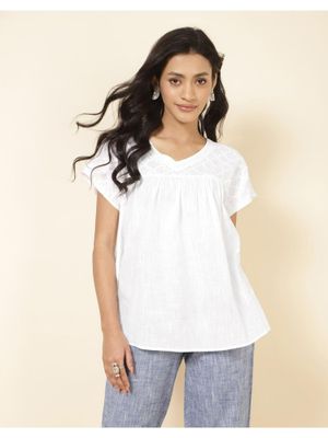 Buy Fabindia White Cotton Chikankari Top Online
