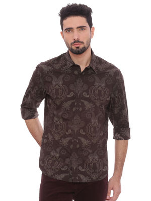 Basics Casual Shirts : Buy Basics Slim Fit Turkish Coffee Printed Shirt ...