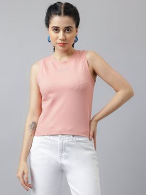 Buy Xpose Women Peach Round Neck Sleeveless Tank Top Online