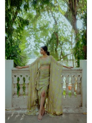 Buy Paulmi & Harsh Geometric Print With Drama Jacket And Crop Top (Set ...