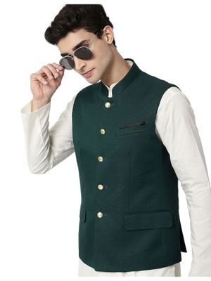 Buy AD By Arvind Men Solid Green Bundi Online
