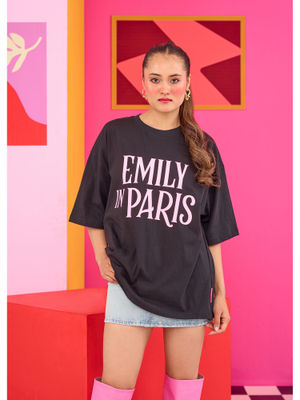 Buy The Clothing Factory Emily In Paris Oversized Black T-Shirt Online