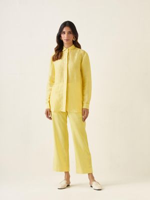 Buy Vinusto Maize Yellow Linen Silk Handloom Shirt (XS) Online
