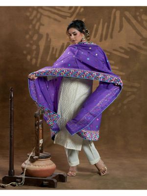 Buy Phulkari Forever Pure Chanderi Silk Hand Embroidered Phulkari Dupatta - Luxury Purple Online