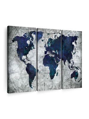 Buy POSTERS AND TRUSS 3-Pcs Grey Blue World Map Framed Wall Paintings ...