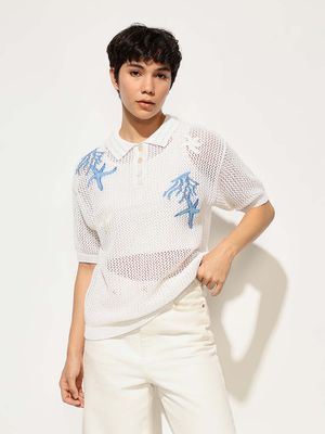 Buy ONLY White Self Design Regular Fit Top (XS) Online