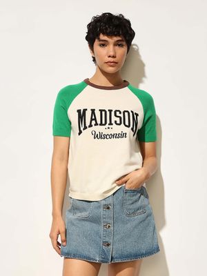 Buy ONLY Cream Colorblock Regular Fit T-Shirt (XS) Online