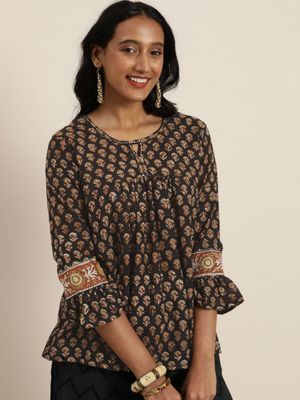 Buy Rangmayee Women Black & Red Bagru Hand Block Print A Line Pure ...