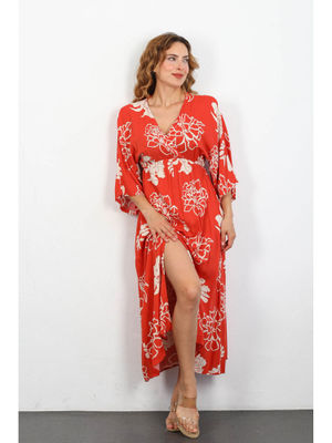 Buy PIMU Red Front Slit Midi Dresses V-Neck Designs for Women Party ...