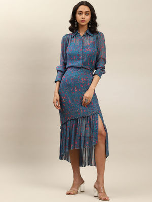 Buy Aarke Ritu Kumar Blue Printed Skirt Online
