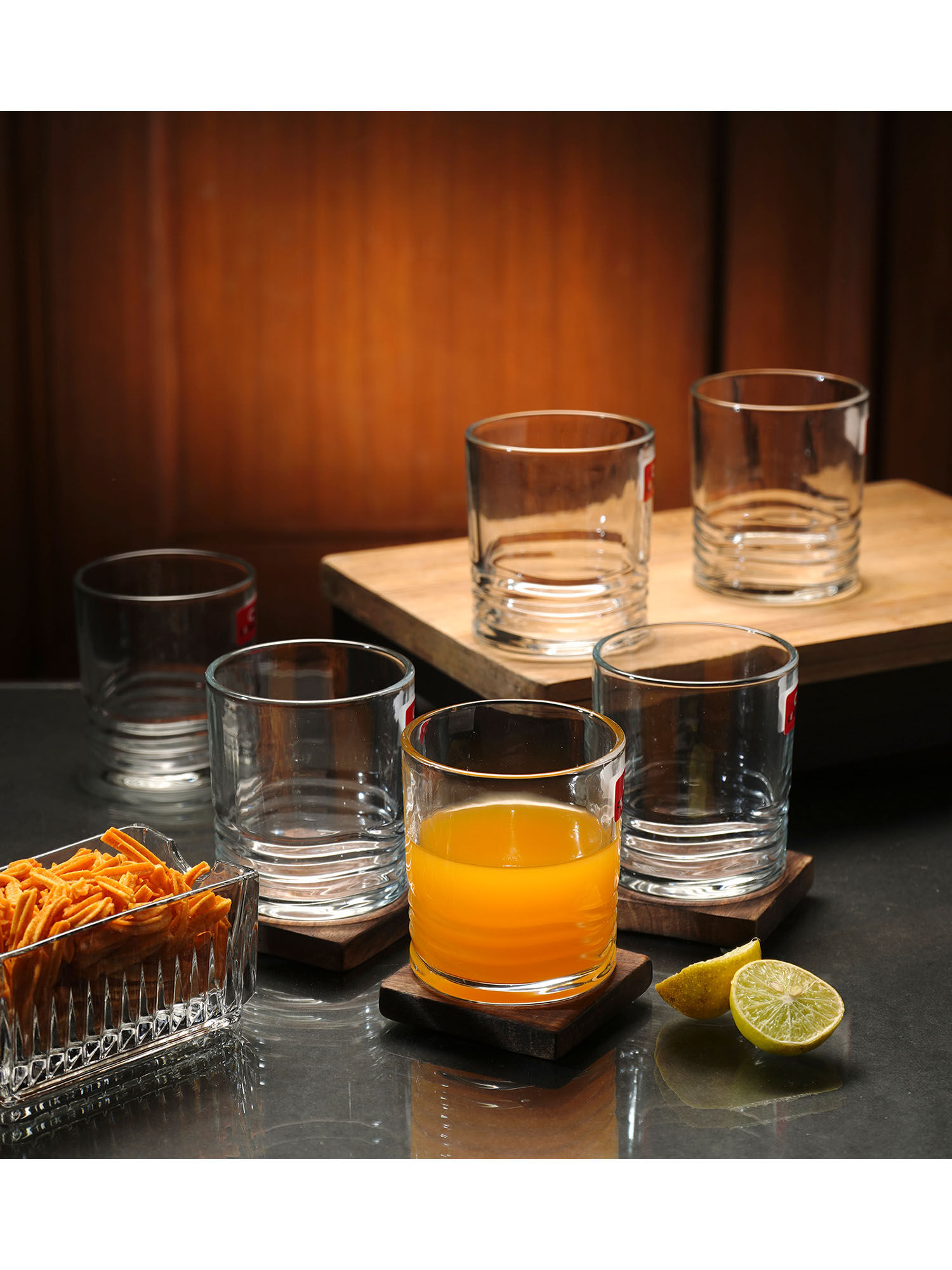 Buy Ceradeco Ringer Shaped 220 Ml Water Juice Glass Transparent Set Of 6 Online