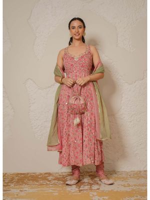 Buy NEMAANI Naaz Pink Anarkali with Churidar and Dupatta (XS) Online