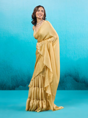 Buy Gajra Gang Rue de Ruffles Gold Satin Georgette Ready to Wear Ruffle ...
