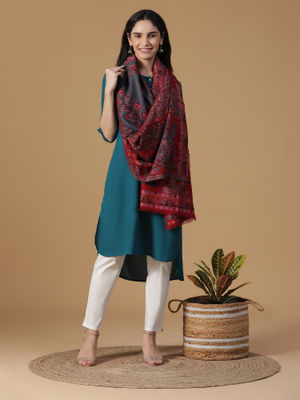 Buy Shingora The Kani Red Wool Blend Paisley Fringed Stole Online