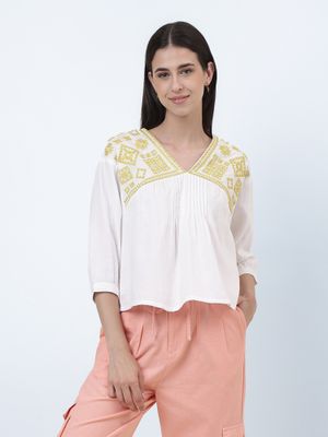 Buy Fabindia White Cotton Embroidered Top Online