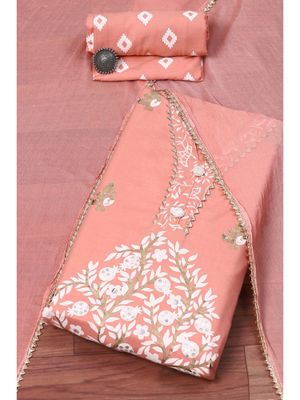 Biba Unstitched : Buy Biba Peach Cotton Embellished Unstitched Suit ...