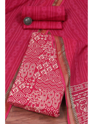 Buy Biba Pink Cotton Printed Unstitched Suit (Set of 3) Online