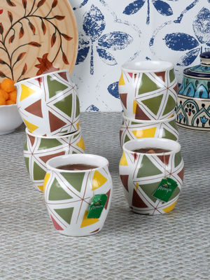 Buy CDI Verli Printed Kullar Multicolor Set Of 7 With Wooden Tray Online