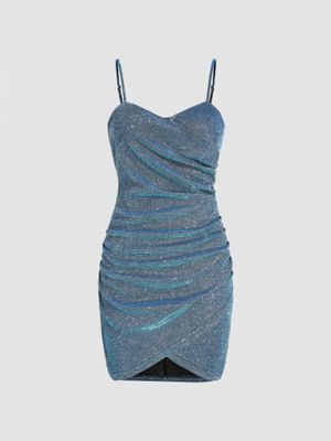Buy Cider Blue Sweetheart Neckline Glitter Bodycon Dress Online